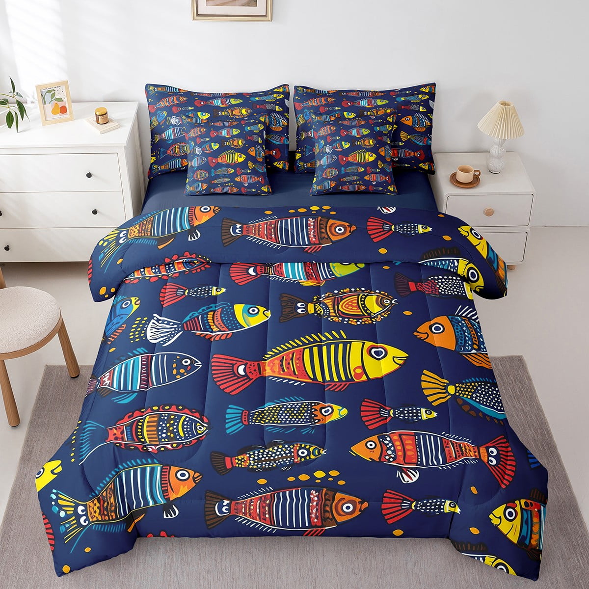 YST Fishing Queen Comforter Set 7 Piece Fishing And Hunting Bedding Set ...