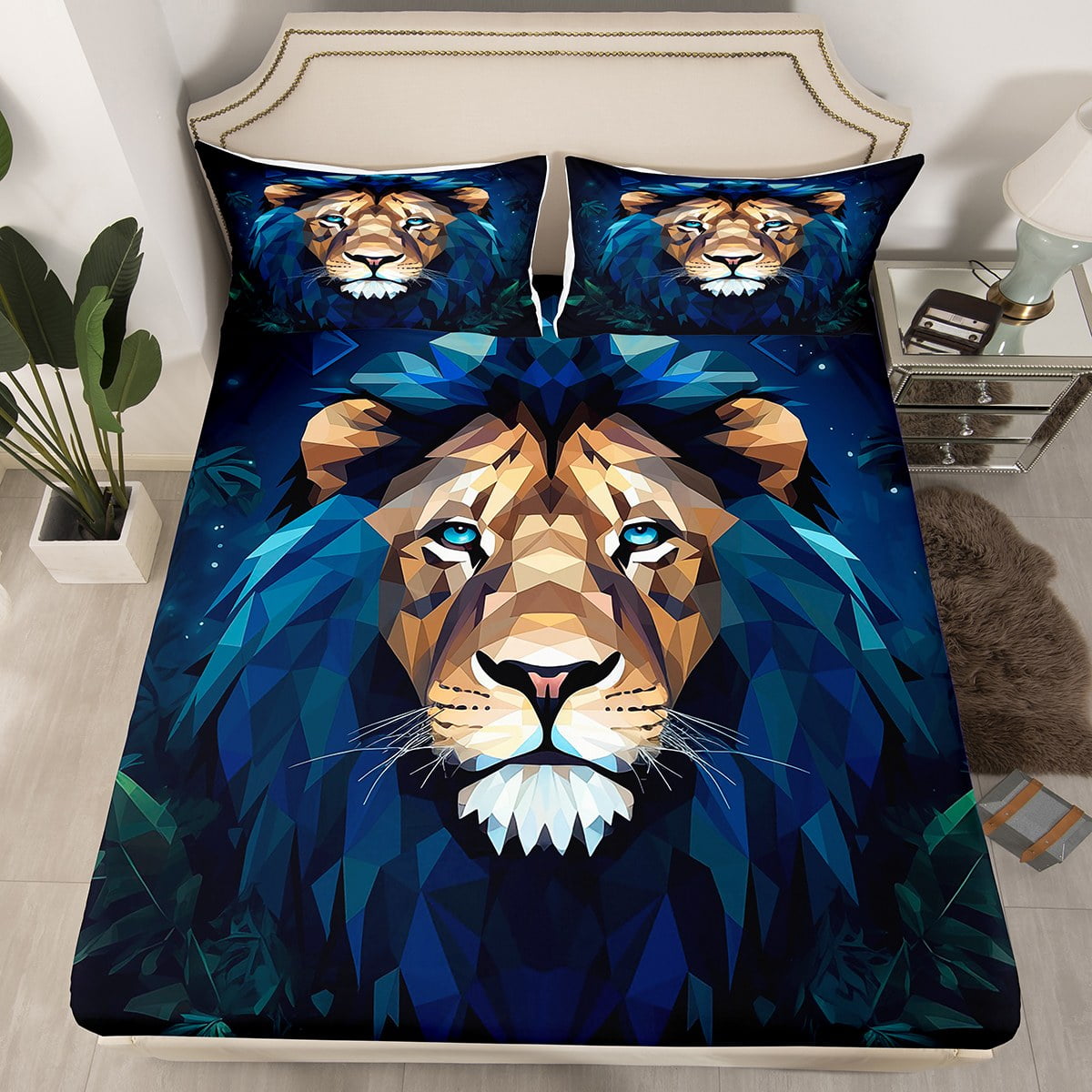 Erosebridal Fitted Sheet Queen Size, Wild Lion Animal Bedding Set 3D ...
