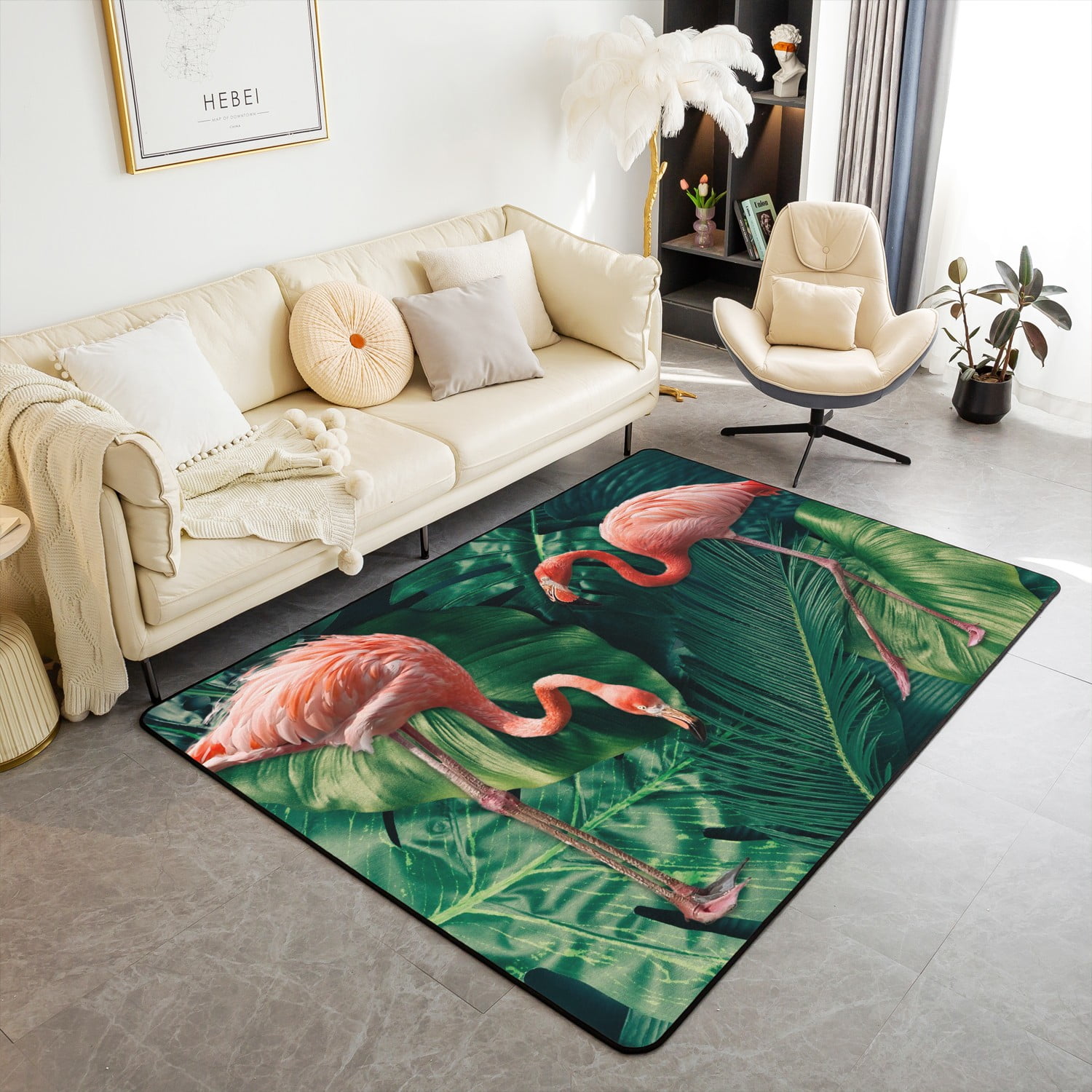 Erosebridal Flamingo Area Rug 3x5 for Bedside Botanical Palm Tree ...