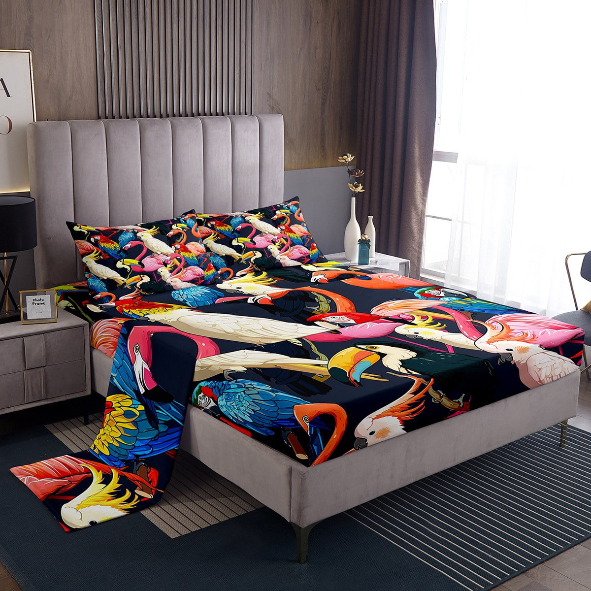 YST Flamingo Bed Sheets Set Twin Parrot Bird Sheet Set For Adults Men ...