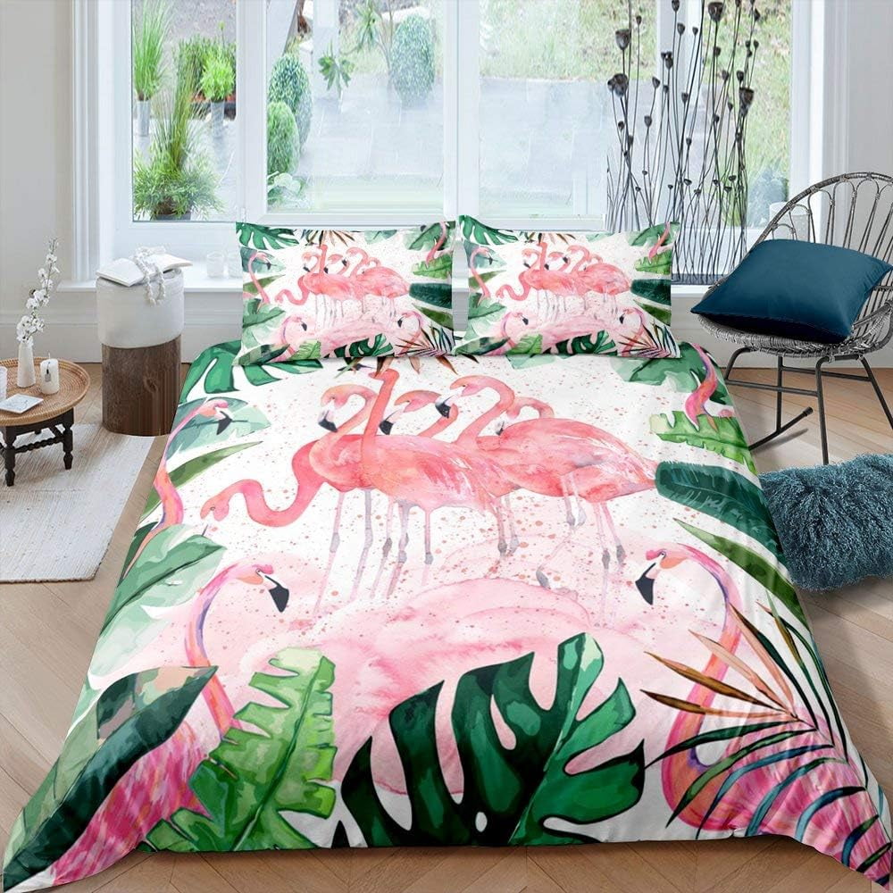 Erosebridal Flamingo Bedding Set, Teens Palm Leaf Comforter Cover Queen ...