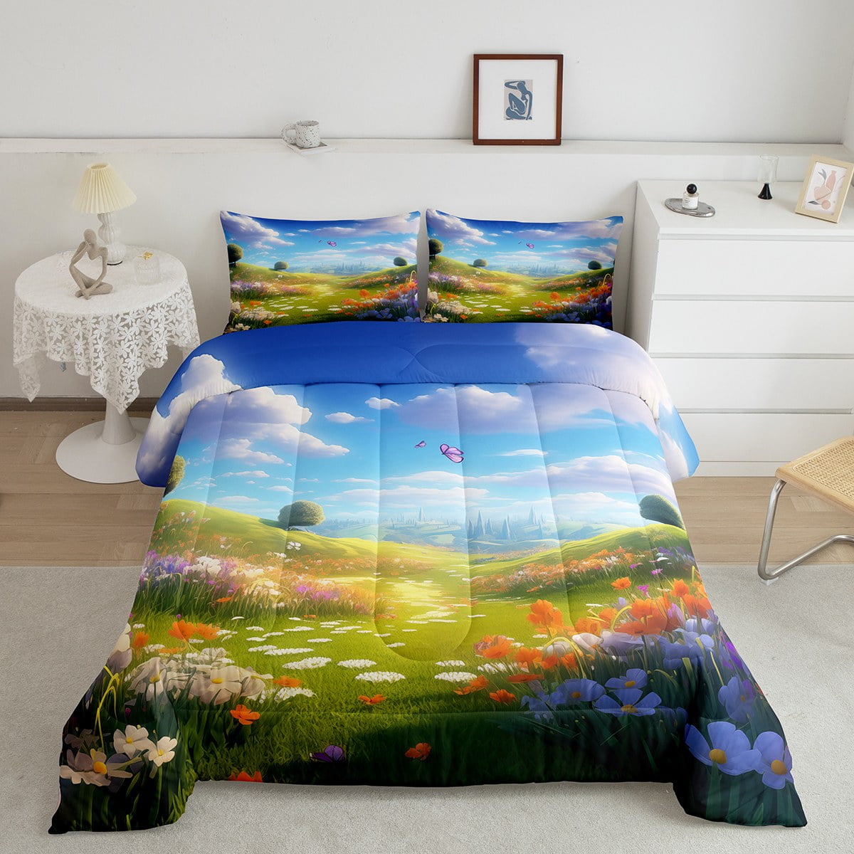 YST Floral All-Season Bed Comforter Spring Illustration Pattern Bedding ...