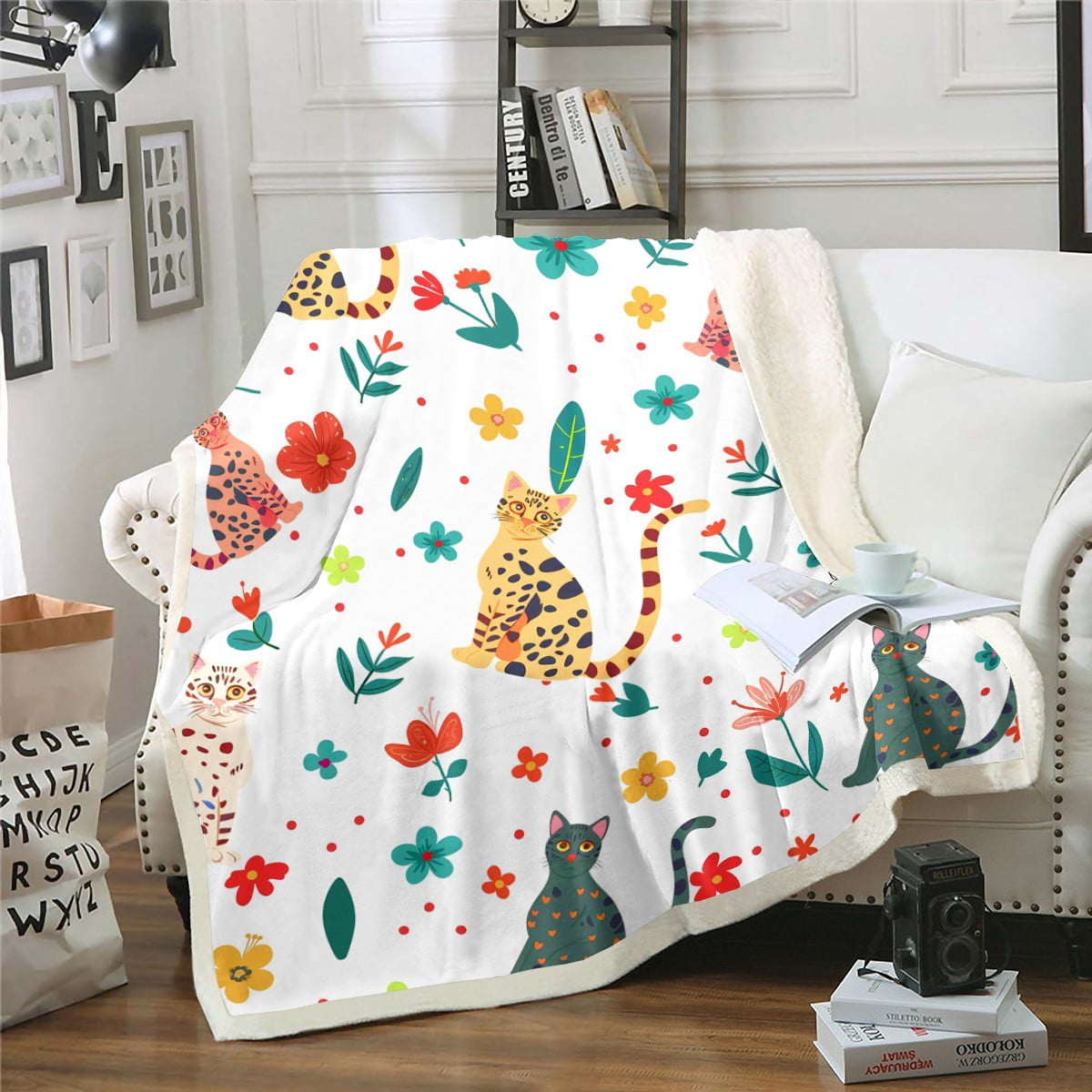 YST Floral Cat Fuzzy Blanket Kawaii Animal Baby Throw Blanket For Girls ...