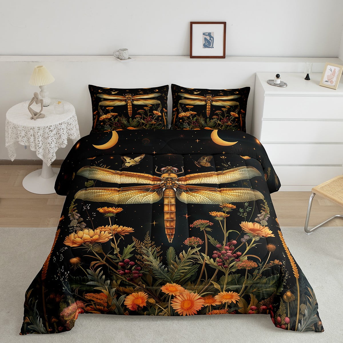 YST Floral Dragonfly King Bedding Set,Country Flower Plant Dragonfly ...