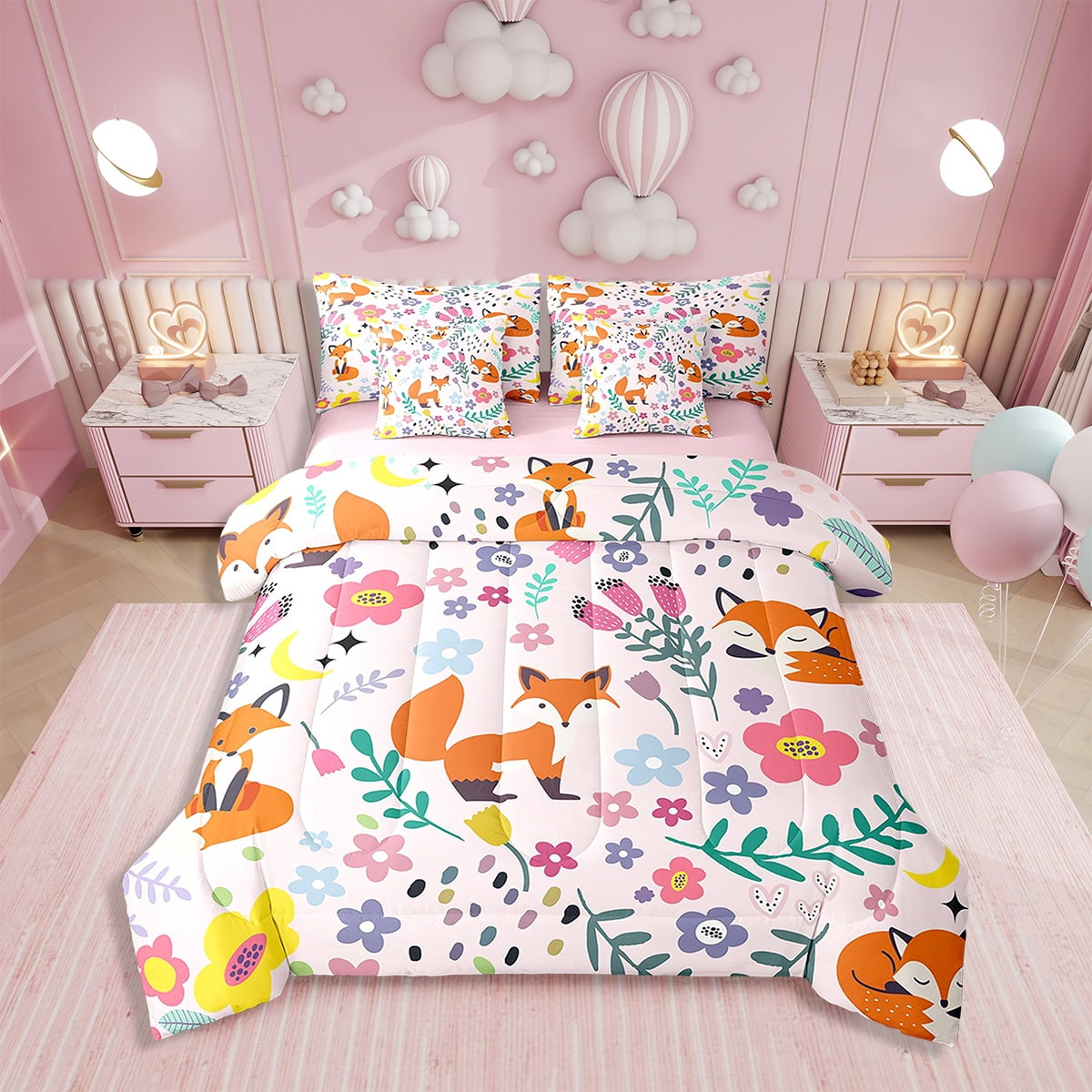 Floral Fox 7 Piece Bedding Sets Cute Fox Comforter Bed in a Bag ...