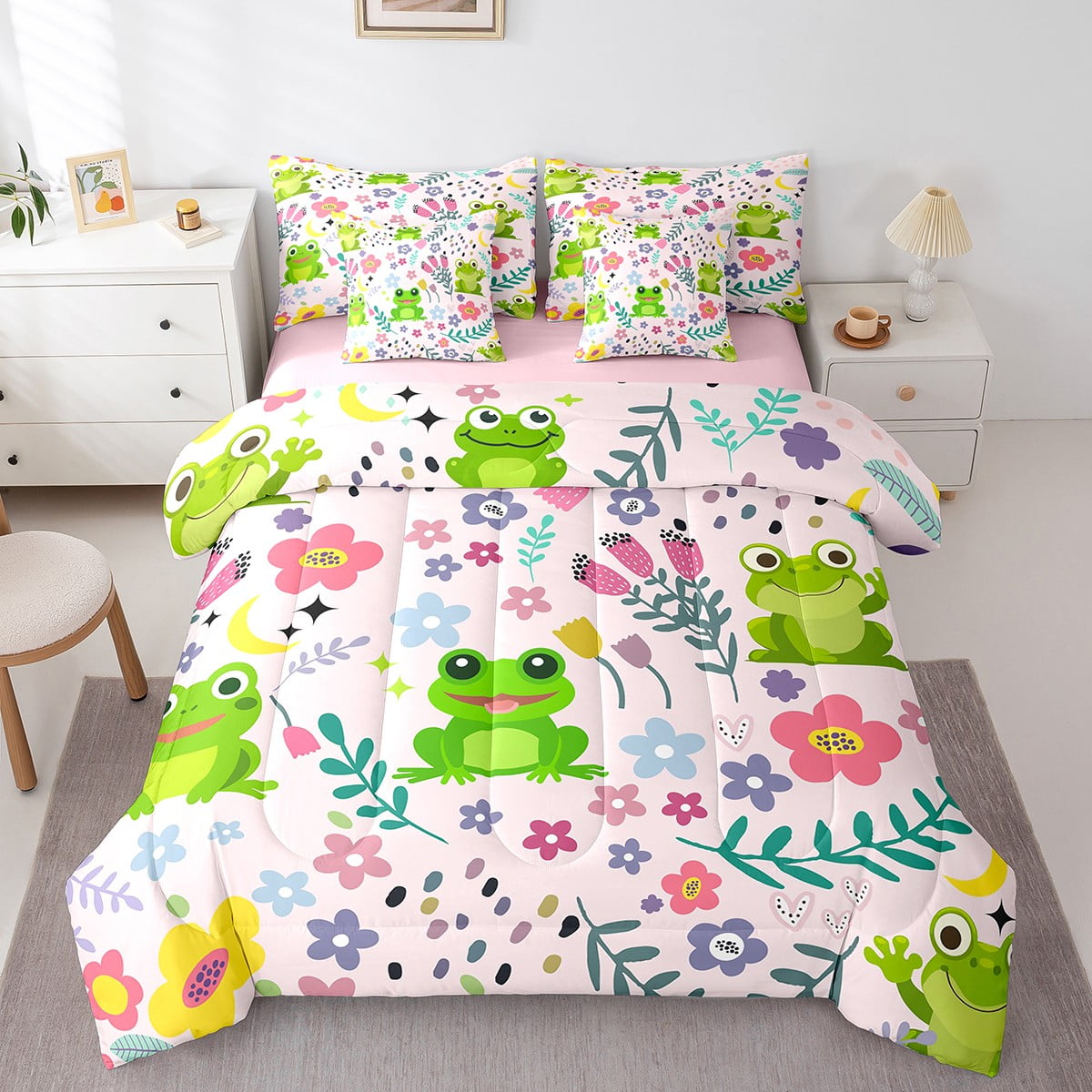 YST Floral Frog Bedding 7PCS Full Size Comforter Sets for Boys Cartoon ...