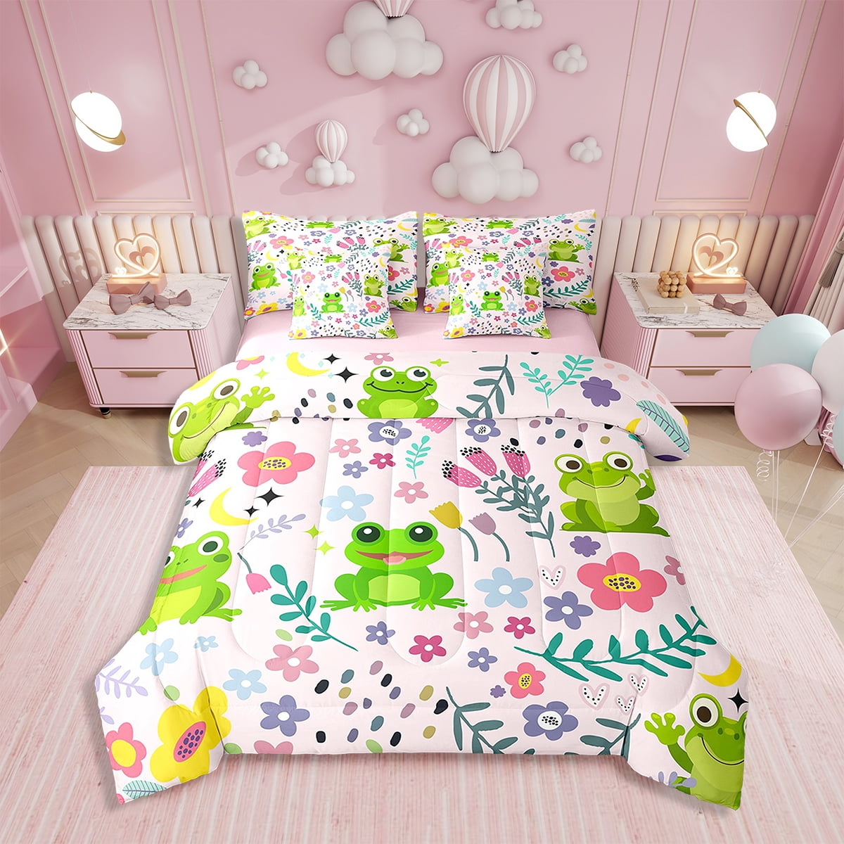Floral Frog Bedding 7PCS Full Size Comforter Sets for Boys Cartoon ...
