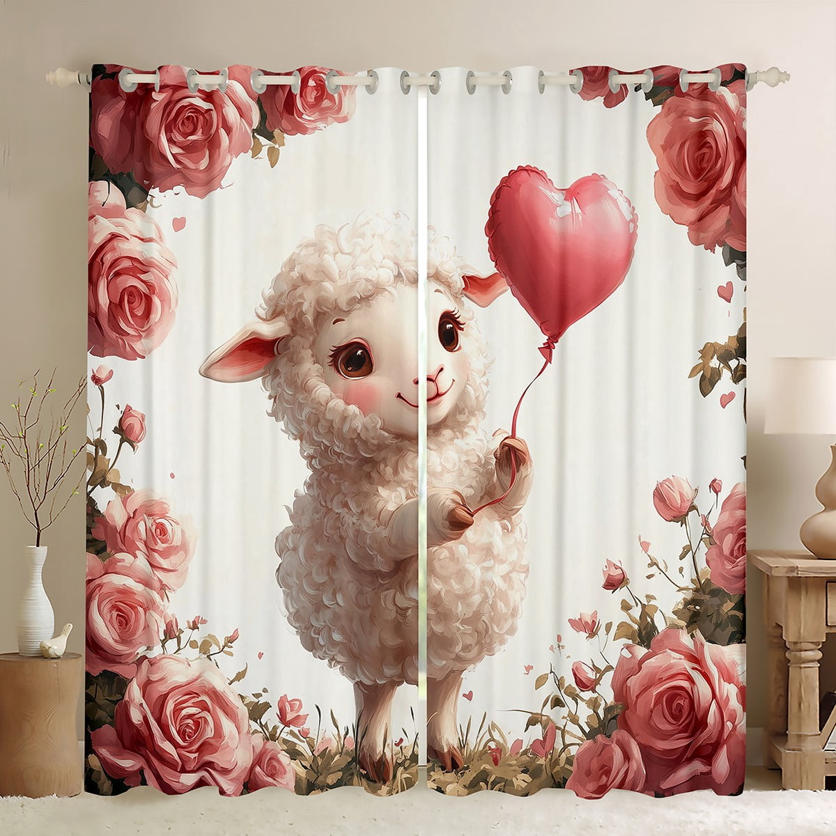 YST Floral Sheep Curtains,Red Rose Flower Sheep Curtains Blackout for ...