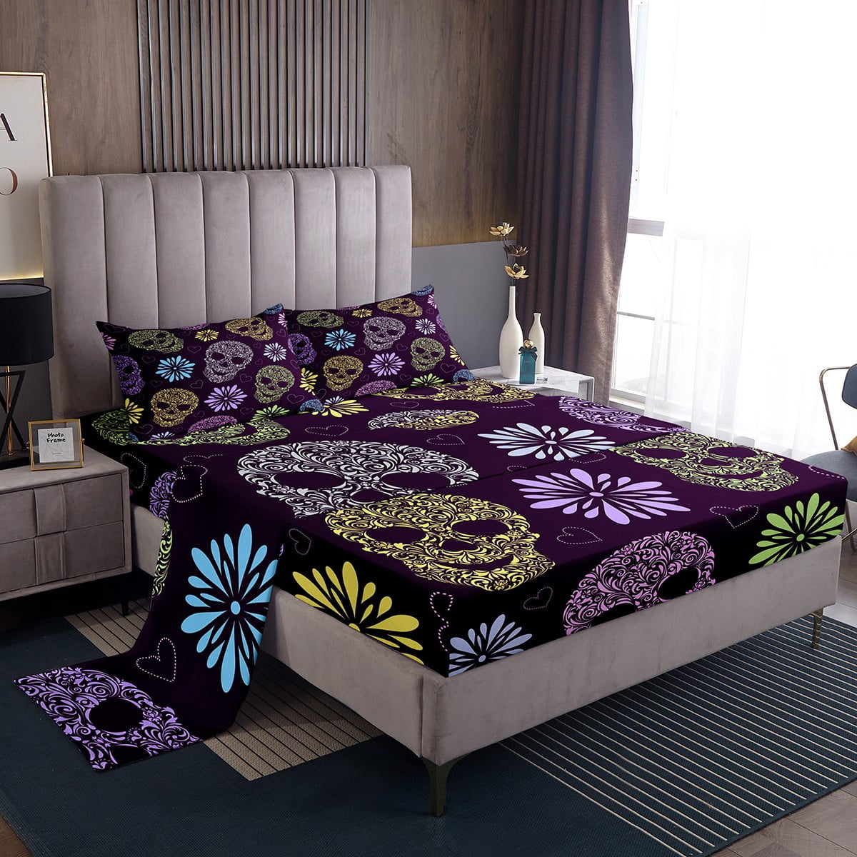 Erosebridal Floral Skulls Full Bed Sheets Set for Youth Teen Sheets ...