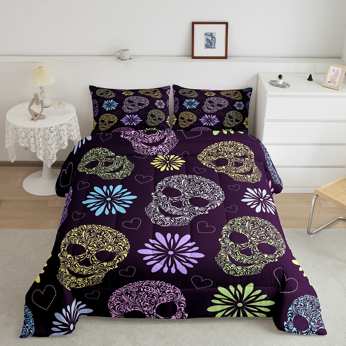 YST Floral Skulls King Bed Comforter Set for Youth Teen Boy Bedding ...