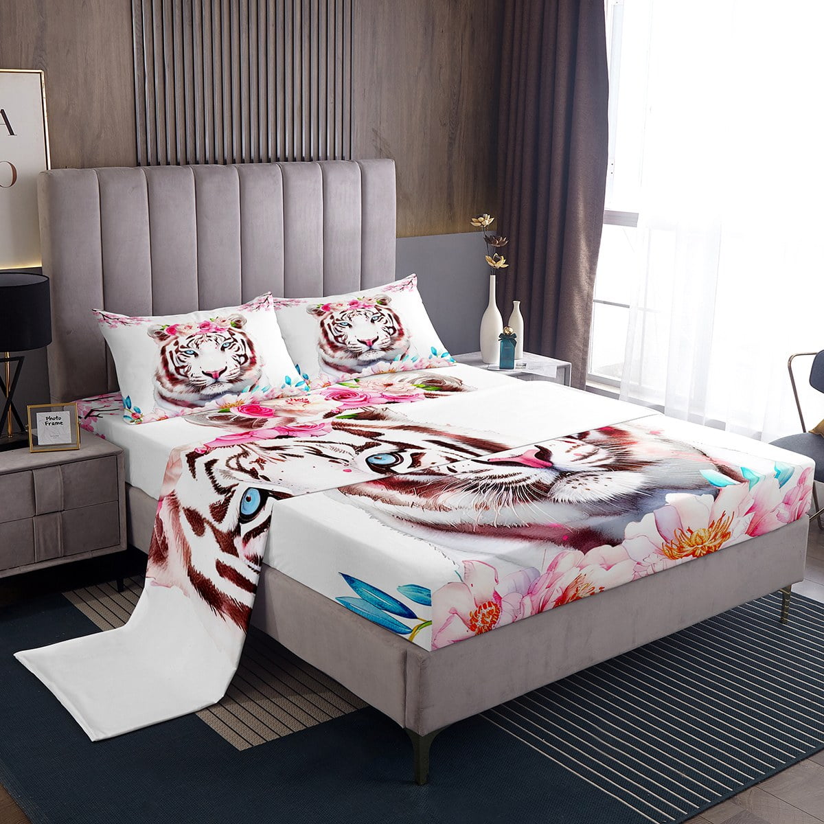 Erosebridal Floral Tiger Sheets Pink Flowers Tiger Sheet Set Queen ...
