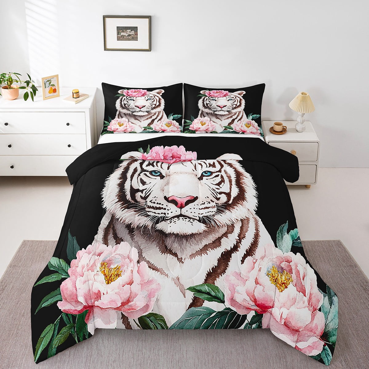 YST Flower Tiger Bedding Full, Wild Animal Comforter Set For Girls Kids ...