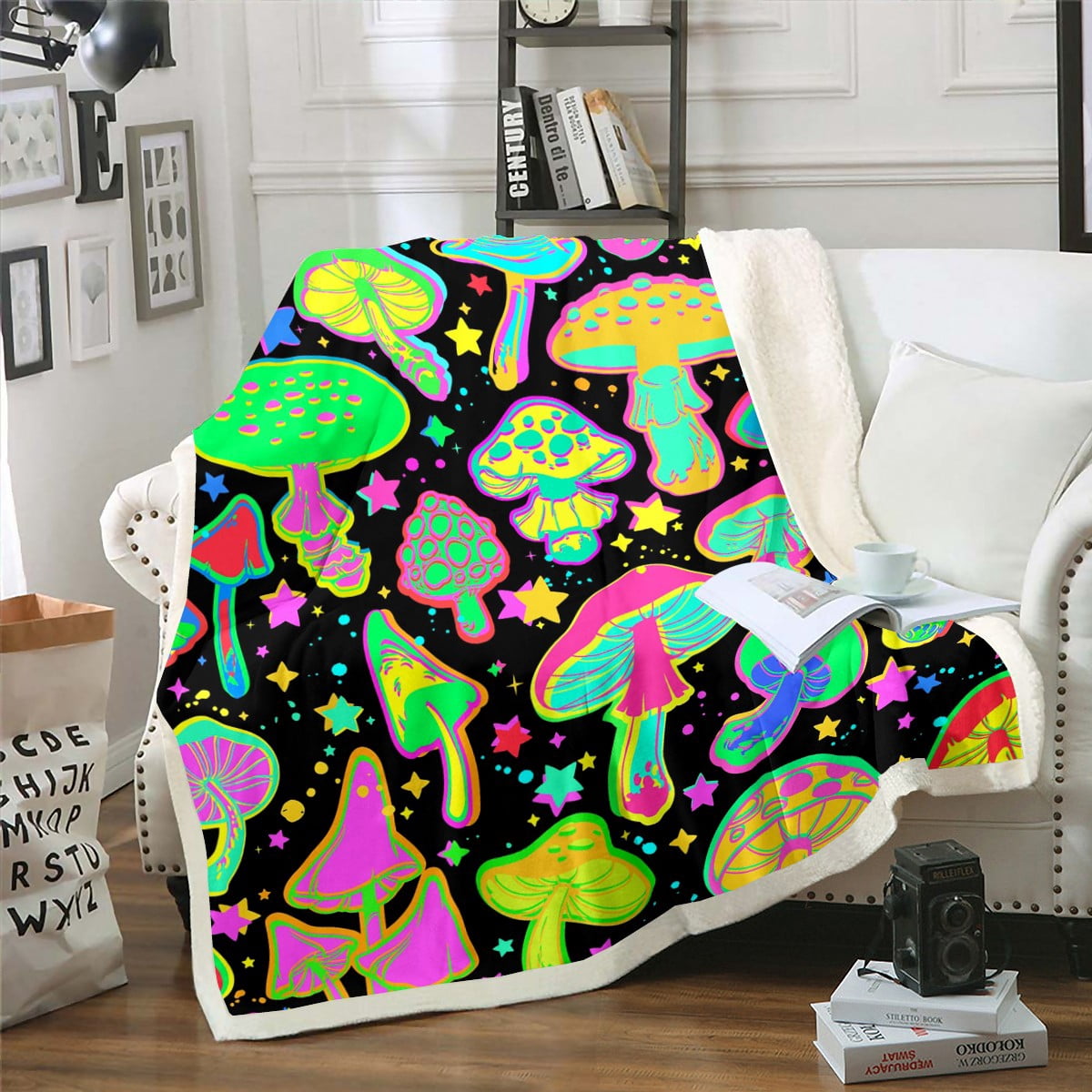 Fluorescent Green Throw Blanket for Couch Glowing Mushroom Fleece ...