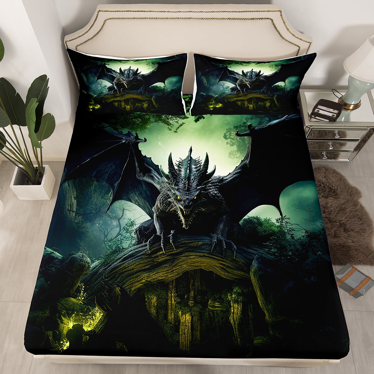 Erosebridal Flying Dragon Bed Set Print Room Decor - Dragon Bedding Set ...