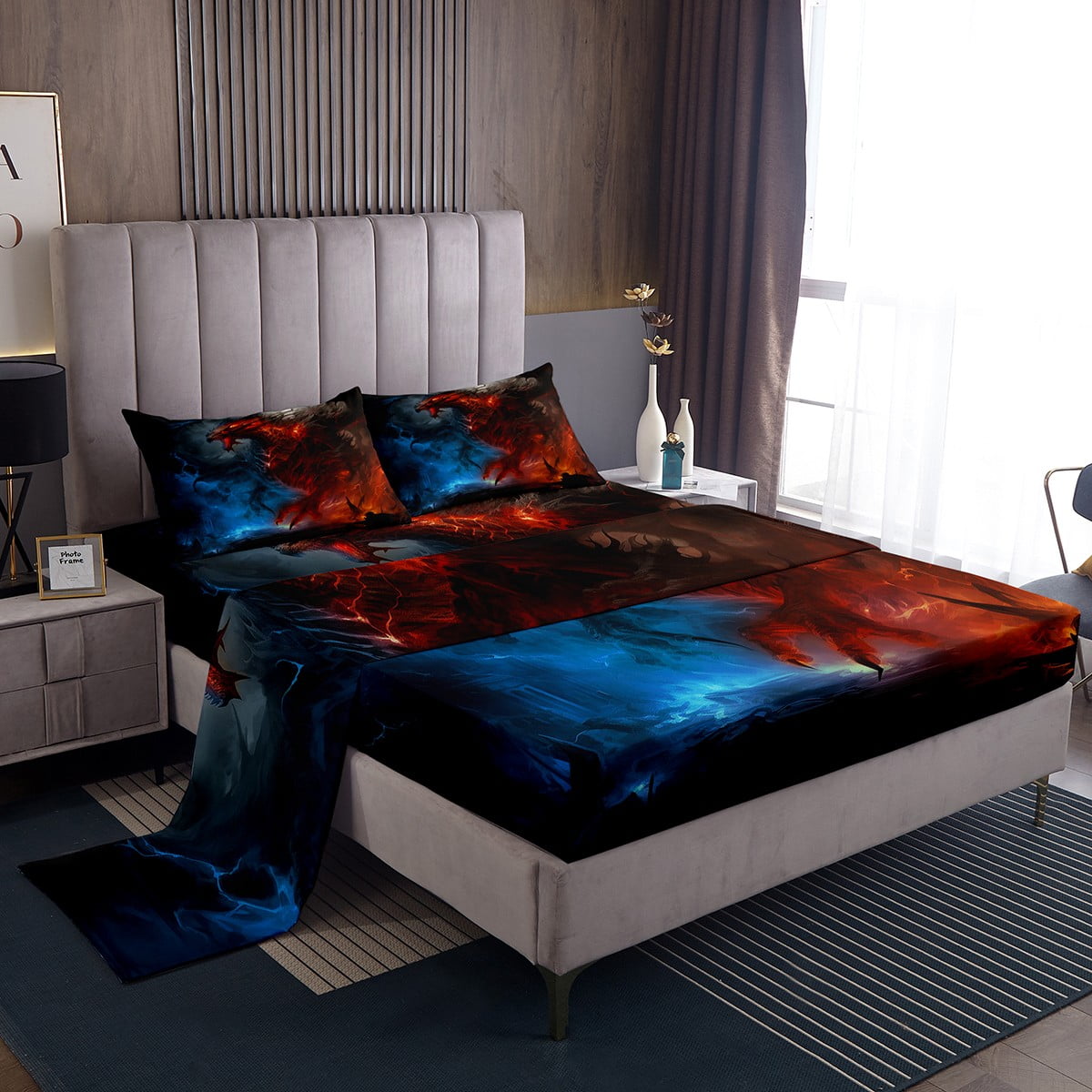 YST Flying Dragon Bed Sheets Set Ice and Fire Dragon Sheets for Kids ...