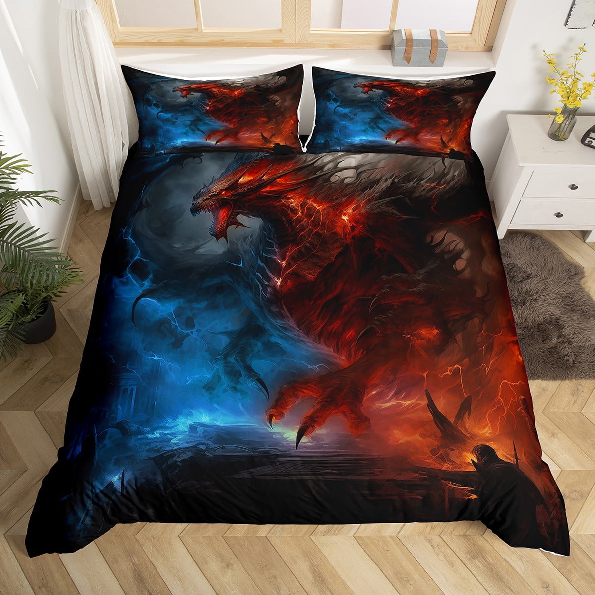 YST Flying Dragon Duvet Cover Ice and Fire Dragon Bedding Set for Kids ...