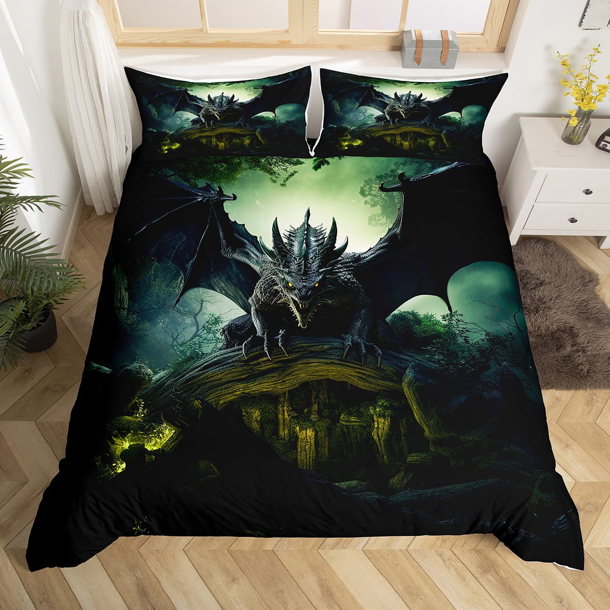 Erosebridal Flying Dragon Duvet Cover Print Room Decor - Dragon Bedding ...