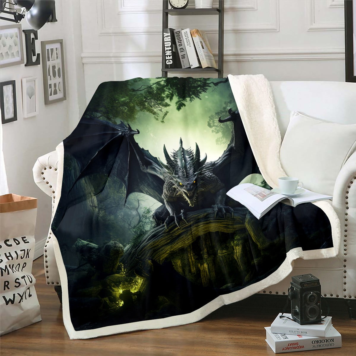 Flying Dragon Fuzzy Blanket Print Room Decor - Dragon Sherpa Blanket ...