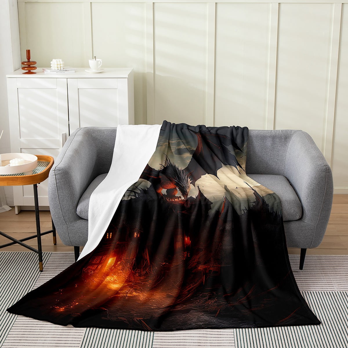Flying Dragon Throw Blanket Red Fire Dragon Print Fleece Blanket Throw ...