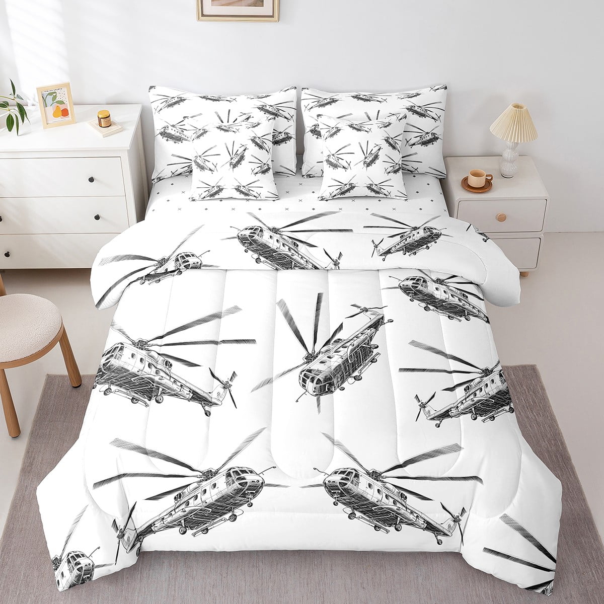 YST Flying Plane 7 Piece Comforter Set Twin Size,Airplane Print Bedding ...