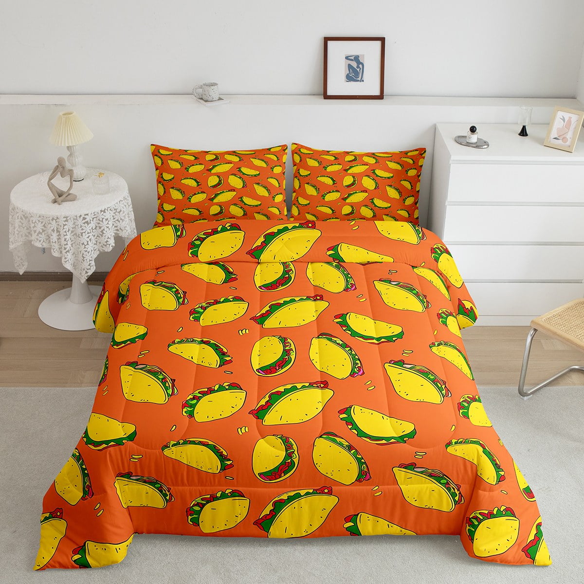 YST Food Comforter Set Mexican Taco Cartoon Style King Bed Comforter ...