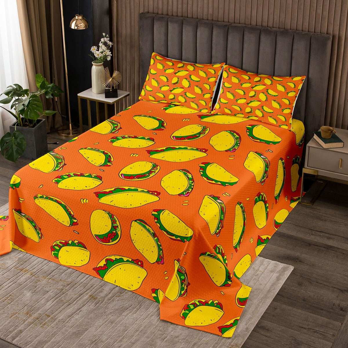 Erosebridal Food Coverlet Set Mexican Taco Cartoon Style Queen ...
