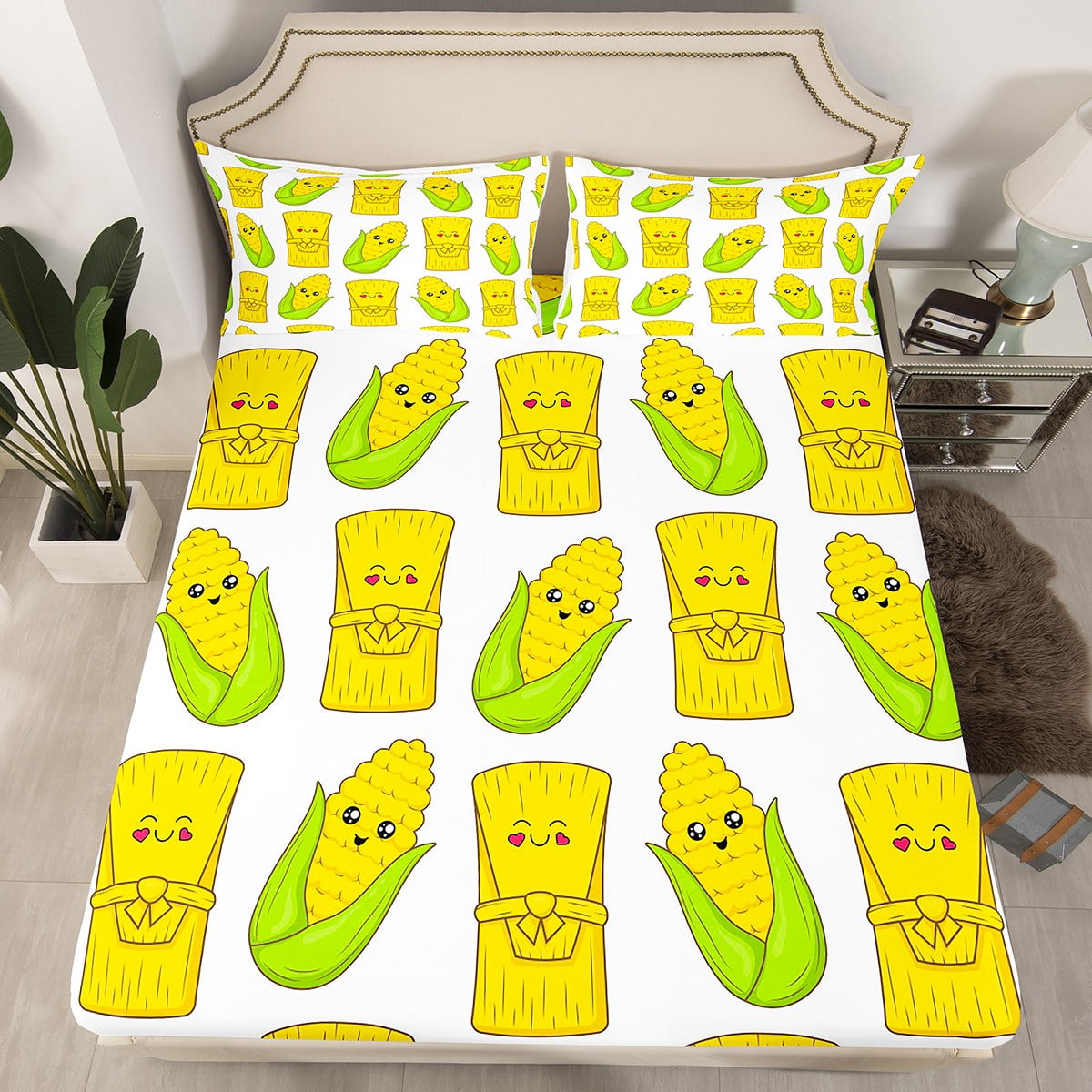 YST Food Fitted Sheet Golden Corn Bed Sheets, Latin Food Mexican Decor ...
