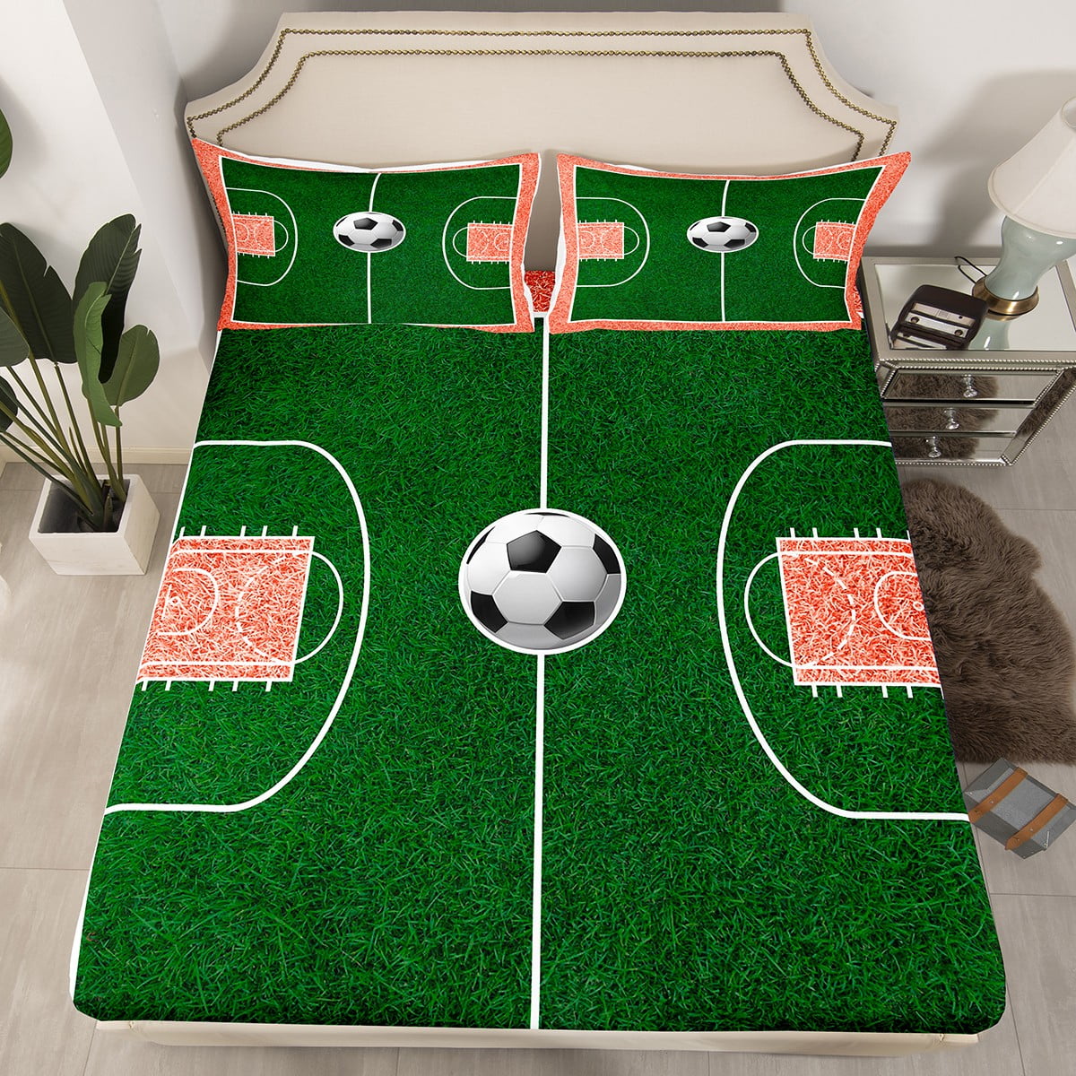 YST Football Bed Sheets Full Size Kids Soccer Bedding Set Gaming Sports ...