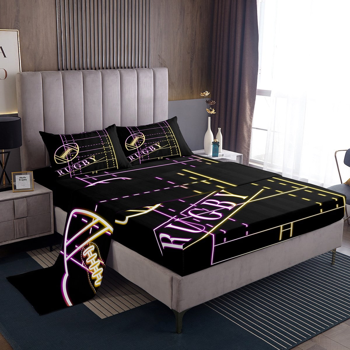 YST Football Bed Sheets Set Sport Queen Size Sheet Sets for Boys Room ...