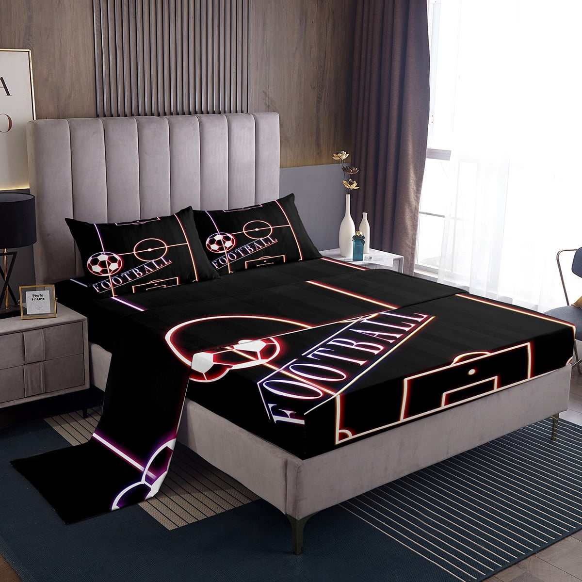 Erosebridal Football Bed Sheets Set Sport Twin Size Sheet Sets, Glowing ...