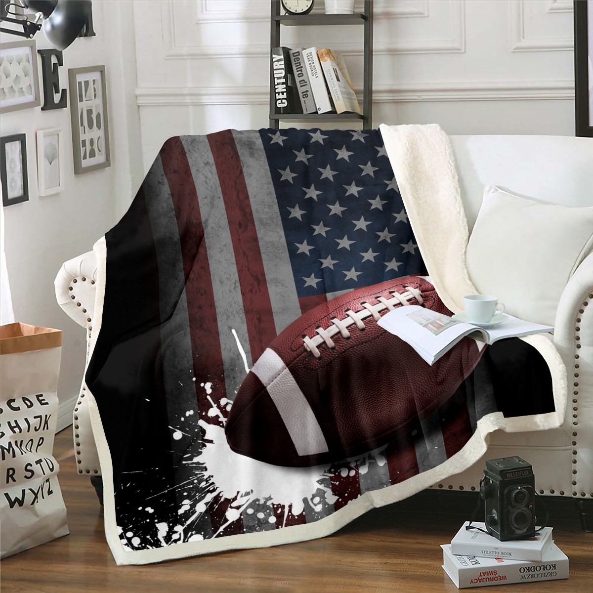 Football Blanket ,Retro Grunge Stars and Stripes Throw Blanket,Ball ...