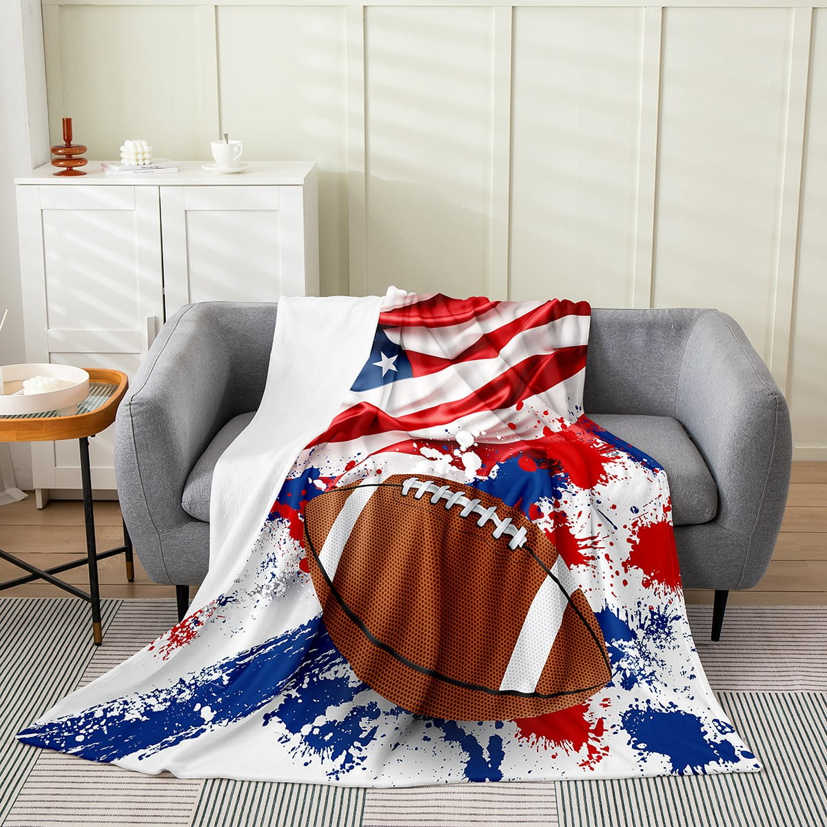 Football Blanket Sports Theme Fleece Blanket Rugby Vintage American ...