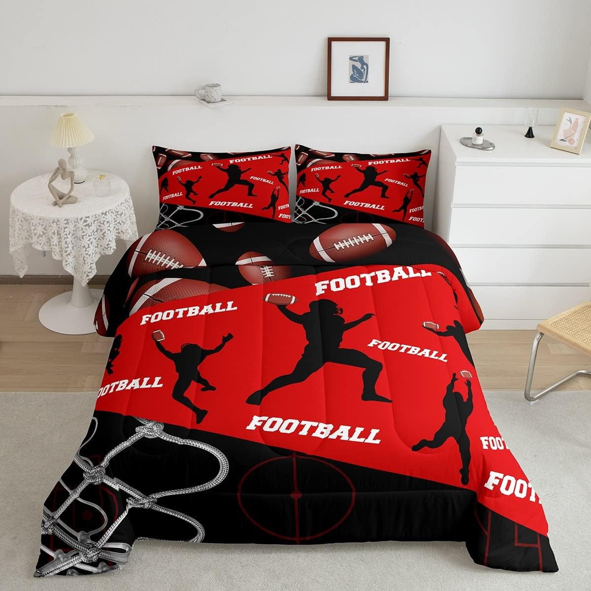 YST Football Comforter Set King Sports Comforter Sets for Boys Red and ...