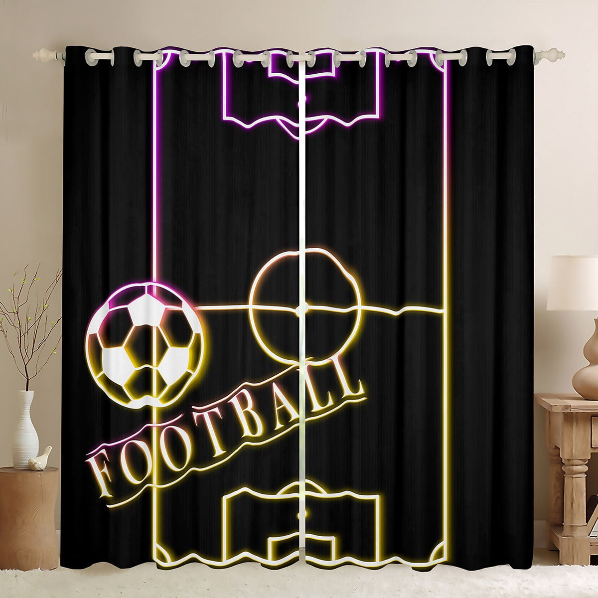 Football Curtains Sport 30%-50% Blackout Curtains, Rainbow Neon Light ...