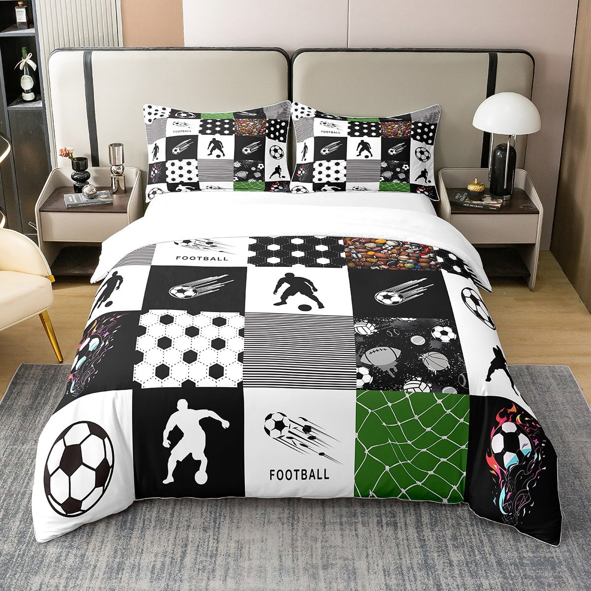 Erosebridal Football Duvet Cover Full, 100% Cotton Soccer Bedding Set ...