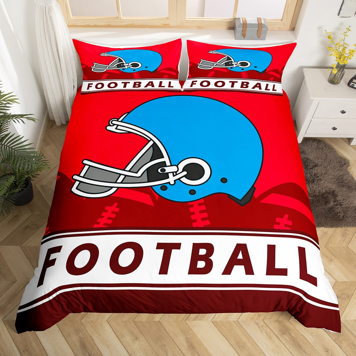 Football Fans Bedding Set For Teen Blue Football Helmet Comforter Cover ...