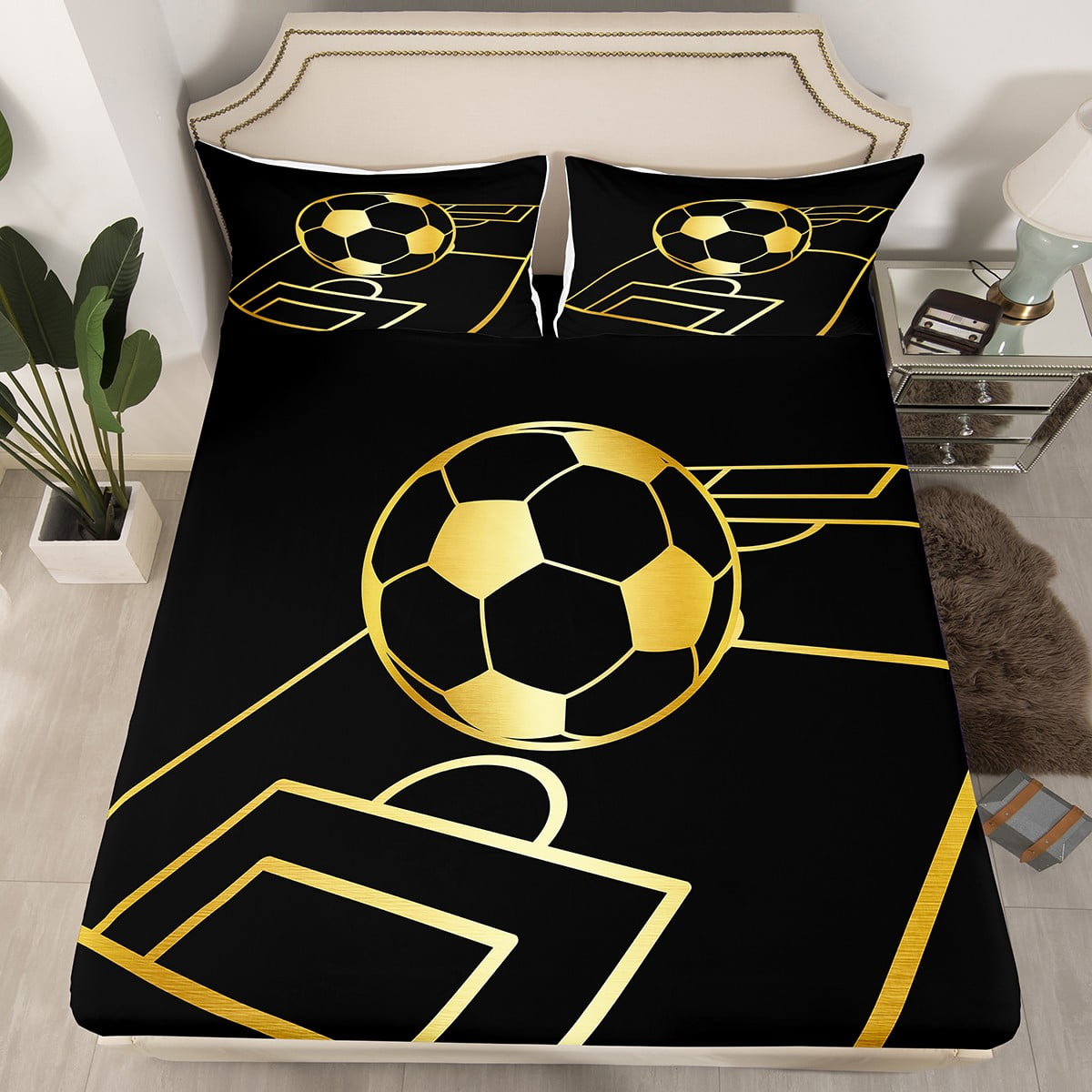 Erosebridal Football Sheets Full Size,Gold Black Football Sports ...