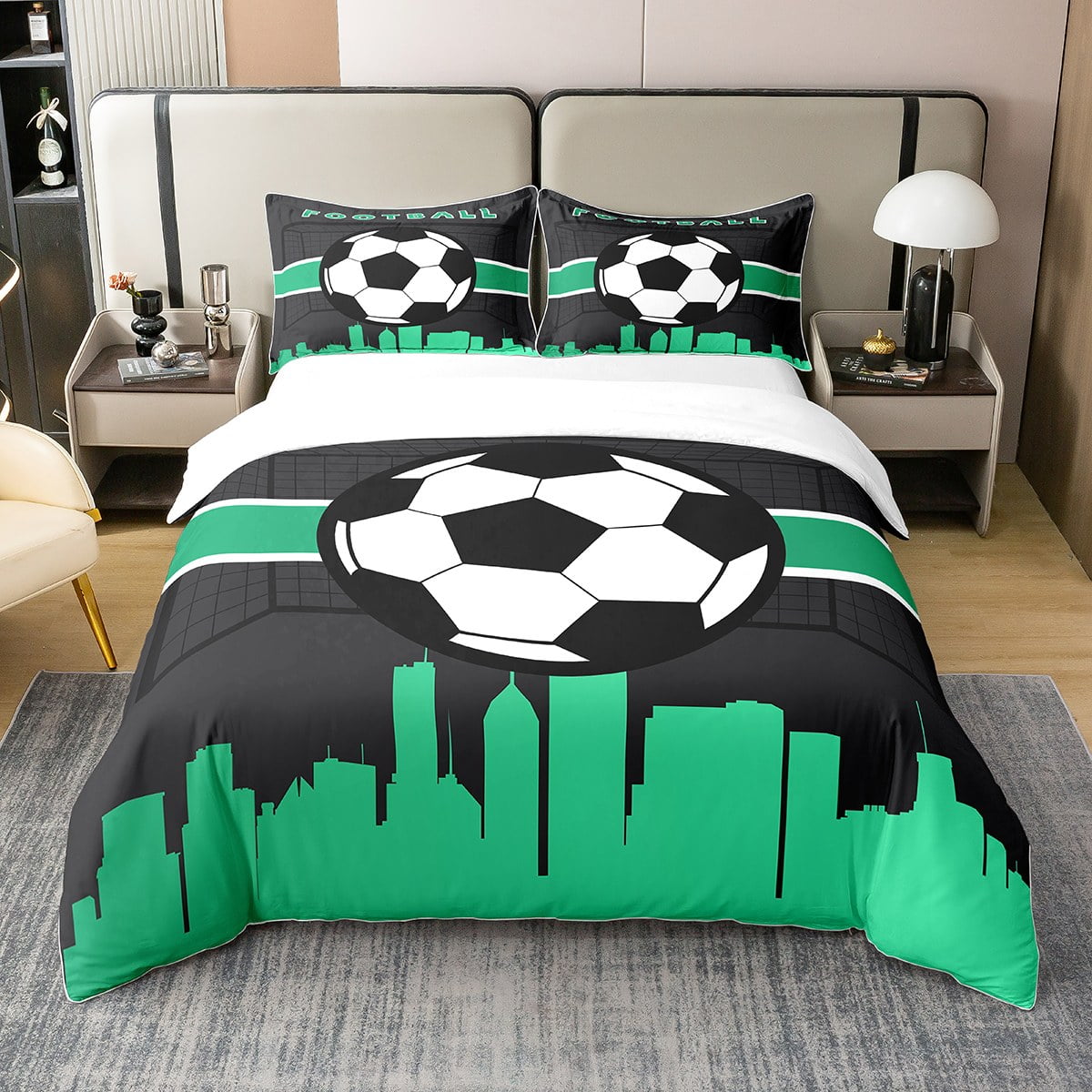 YST Football Soccer Duvet Cover Queen 100% Cotton Soccer Ball Sports ...