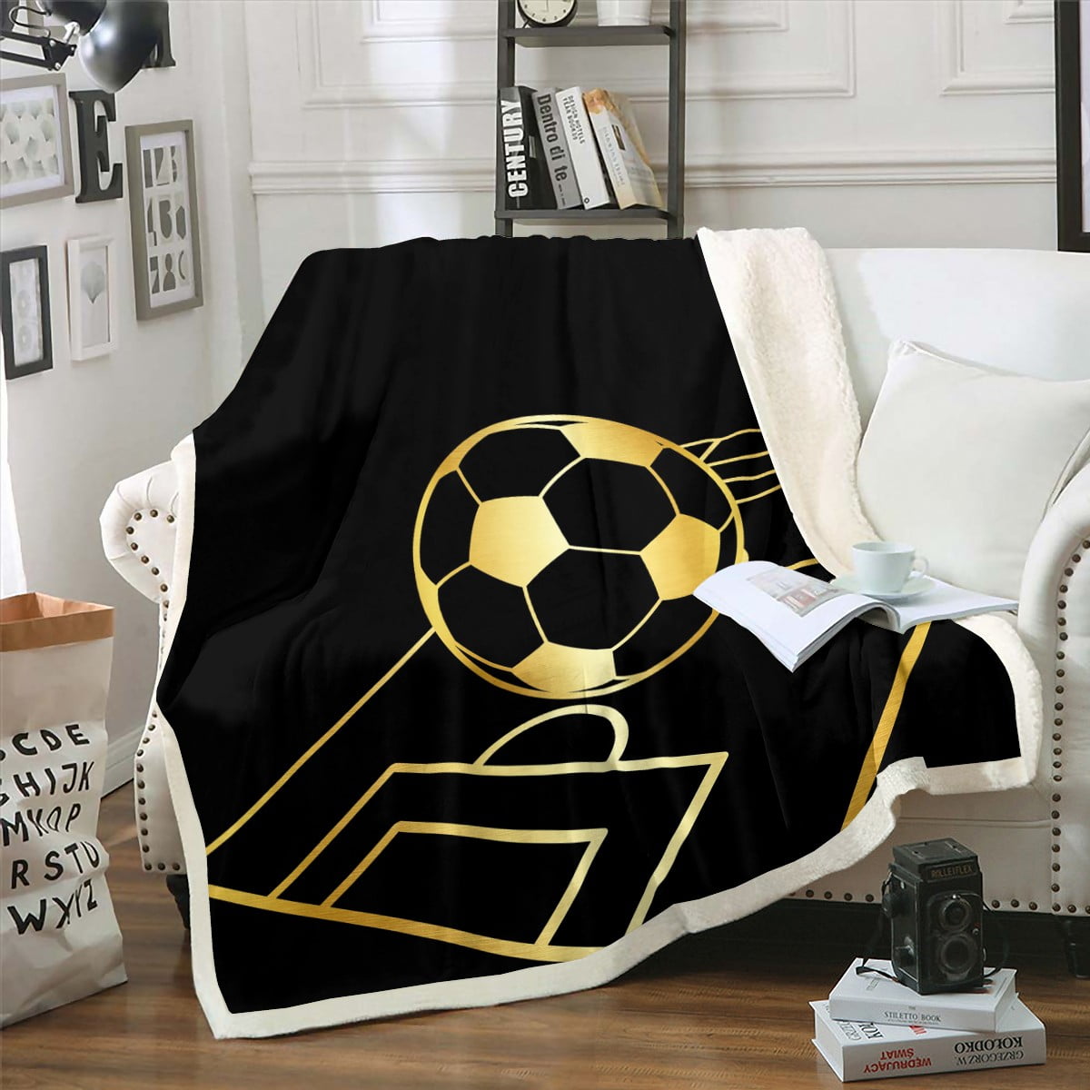 Football Throw Blanket ,Gold Black Football Sports Blanket,Ball Game ...