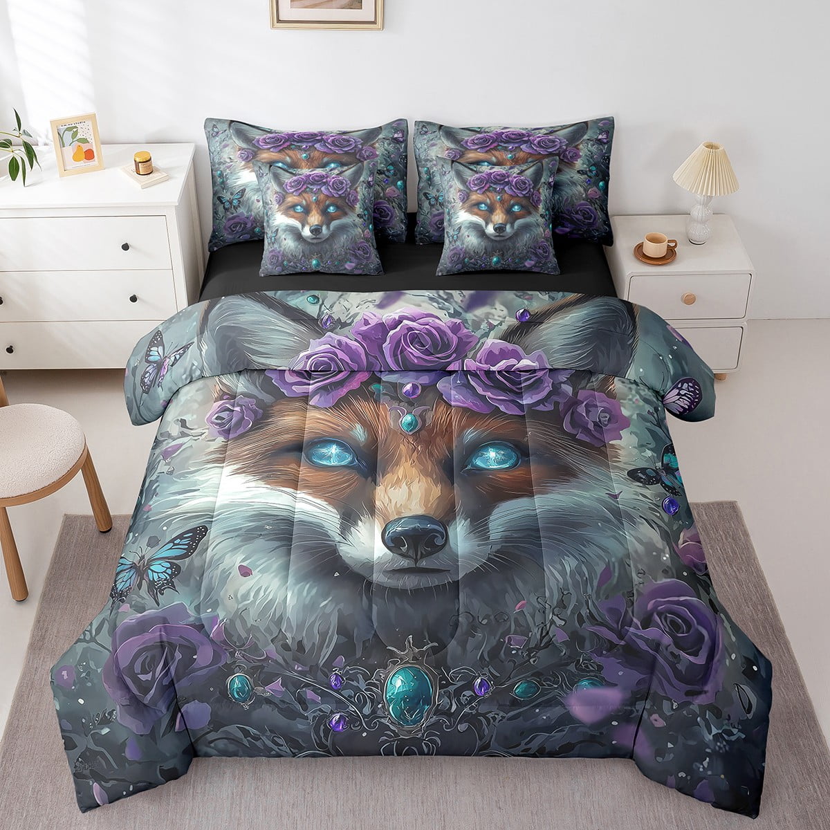Fox Bed In A Bag 7 Piece Full Dream Catcher Comforter Set Purple Roses ...