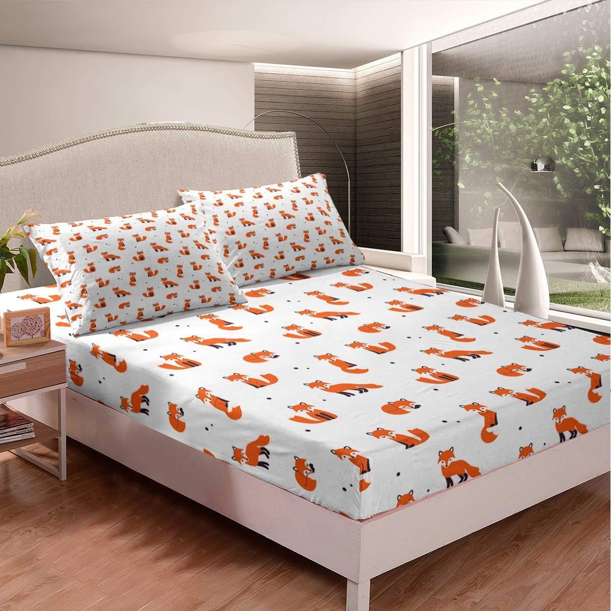 Erosebridal Fox Bedding Set Cute Animal Pattern Bed Sheet Set Woodland ...