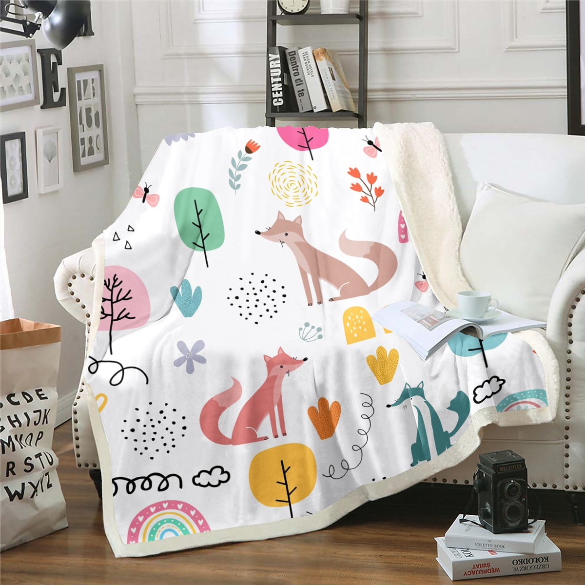 Fox Blanket Queen Size Colorful Woodland and Animals Printed Throw ...