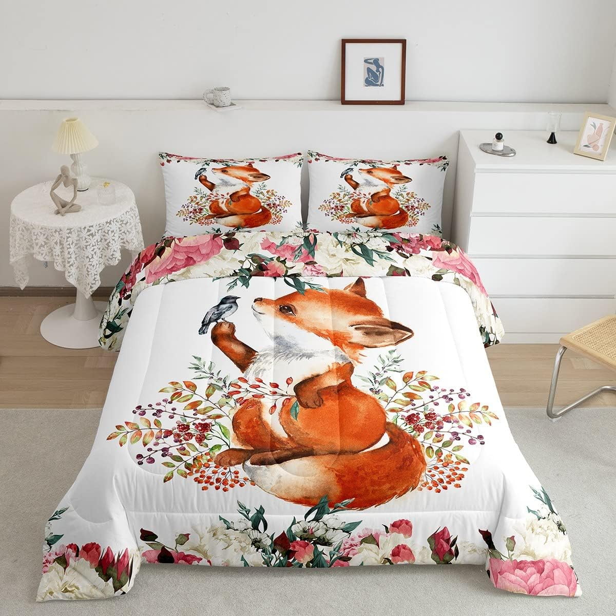 Fox Comforter Set King Kawaii Animal Fox Quilted Duvet Cute Animal Fox ...