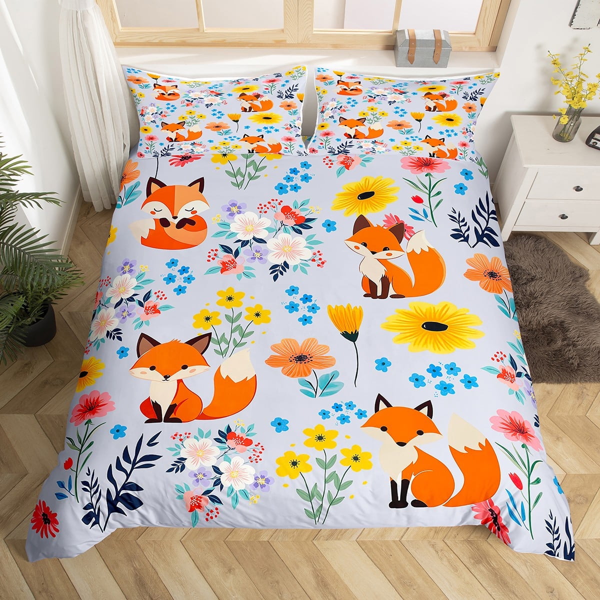 Fox Duvet Cover Cute Foxes Bedding Set Toddler Size Teens Funny Animal ...