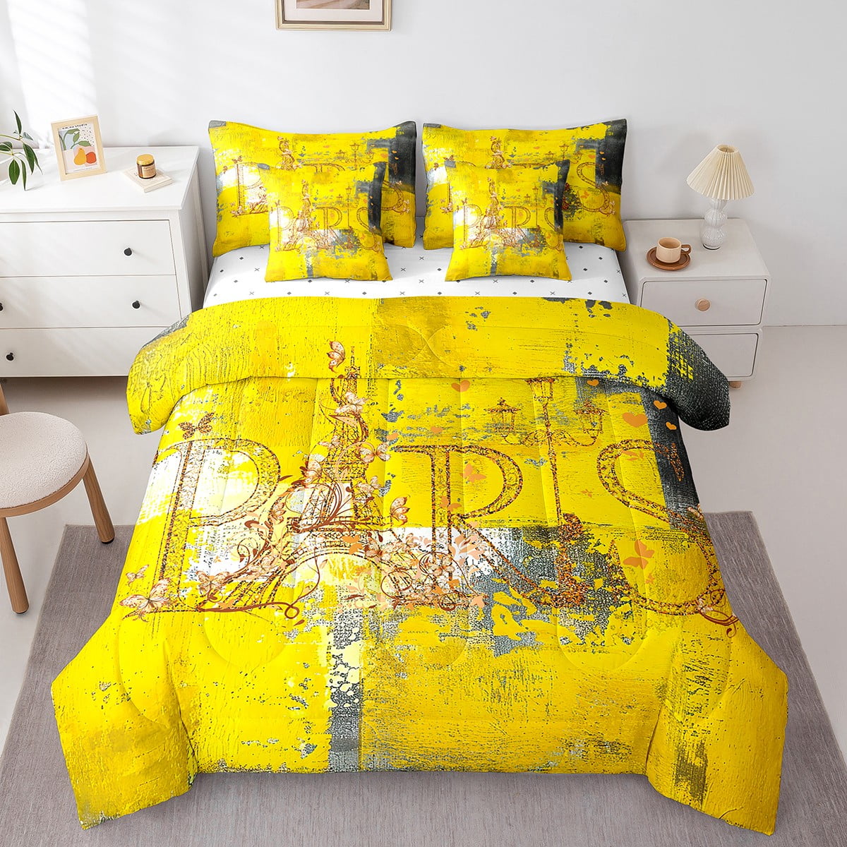 French Paris Queen Comforter Set 7pcs Romantic Eiffel Tower Bed in a ...