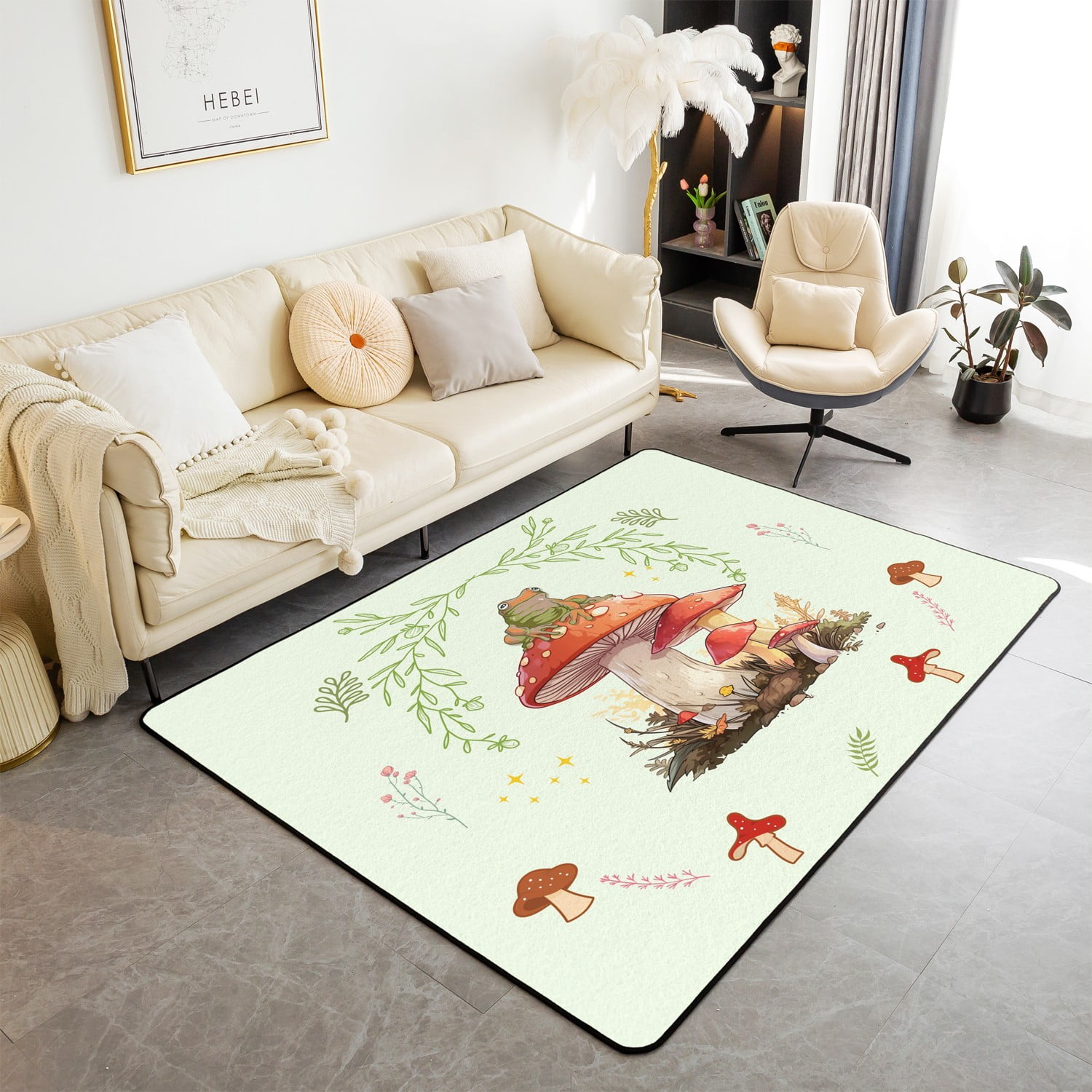 Erosebridal Frog Print Area Rug 3x5 for Bedside Size, Kawaii Mushroom ...