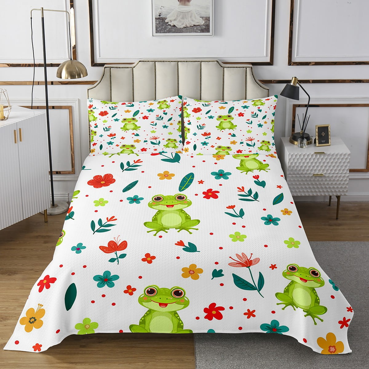 YST Frog Quilt Set Queen Bedspread Set For Girls Kids Wild Animal ...