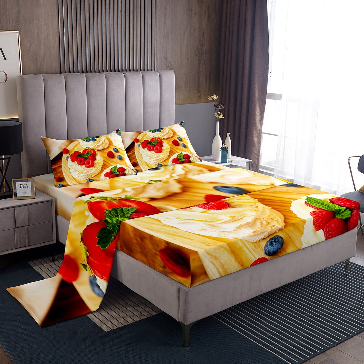 YST Fruit Cake Bed Sheets Full,Blueberry Strawberry Cute Sheet Set for ...