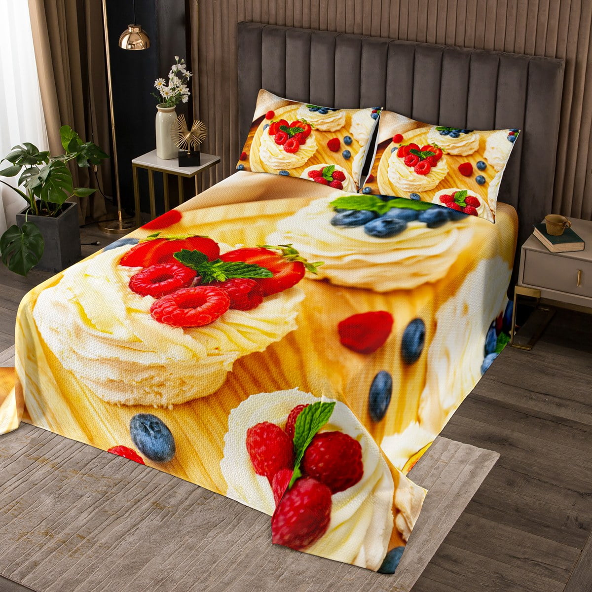 YST Fruit Cake Bedspread Set Twin,Blueberry Strawberry Cute Quilt Set ...