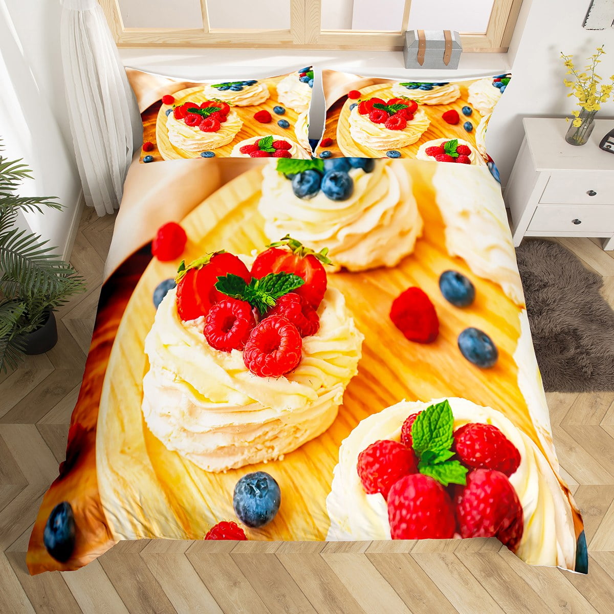 Fruit Cake Duvet Cover King,Blueberry Strawberry Cute Bedding Set ...